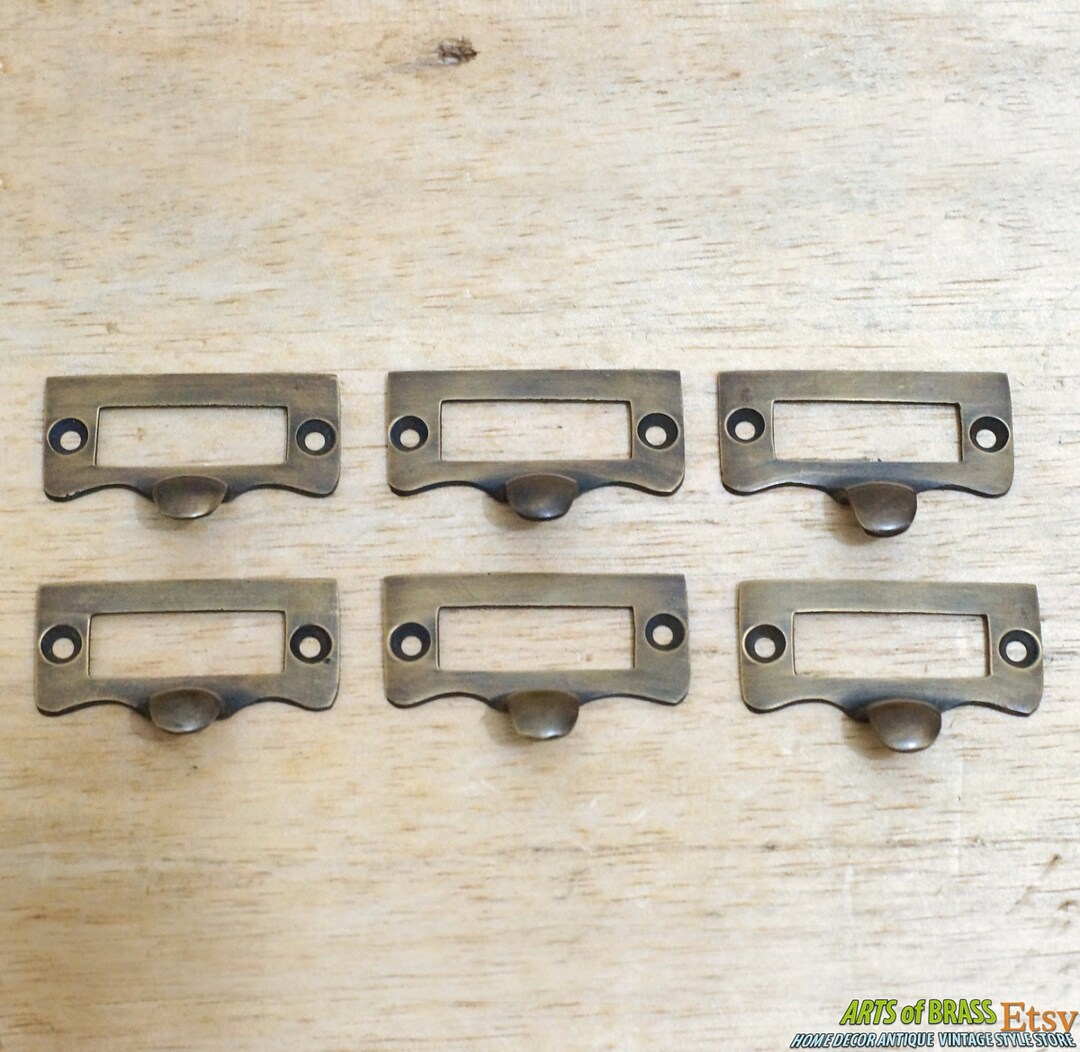 1.77" Inches Lot of 6 Pcs Vintage Label File Name Card Holder Cabinet ...