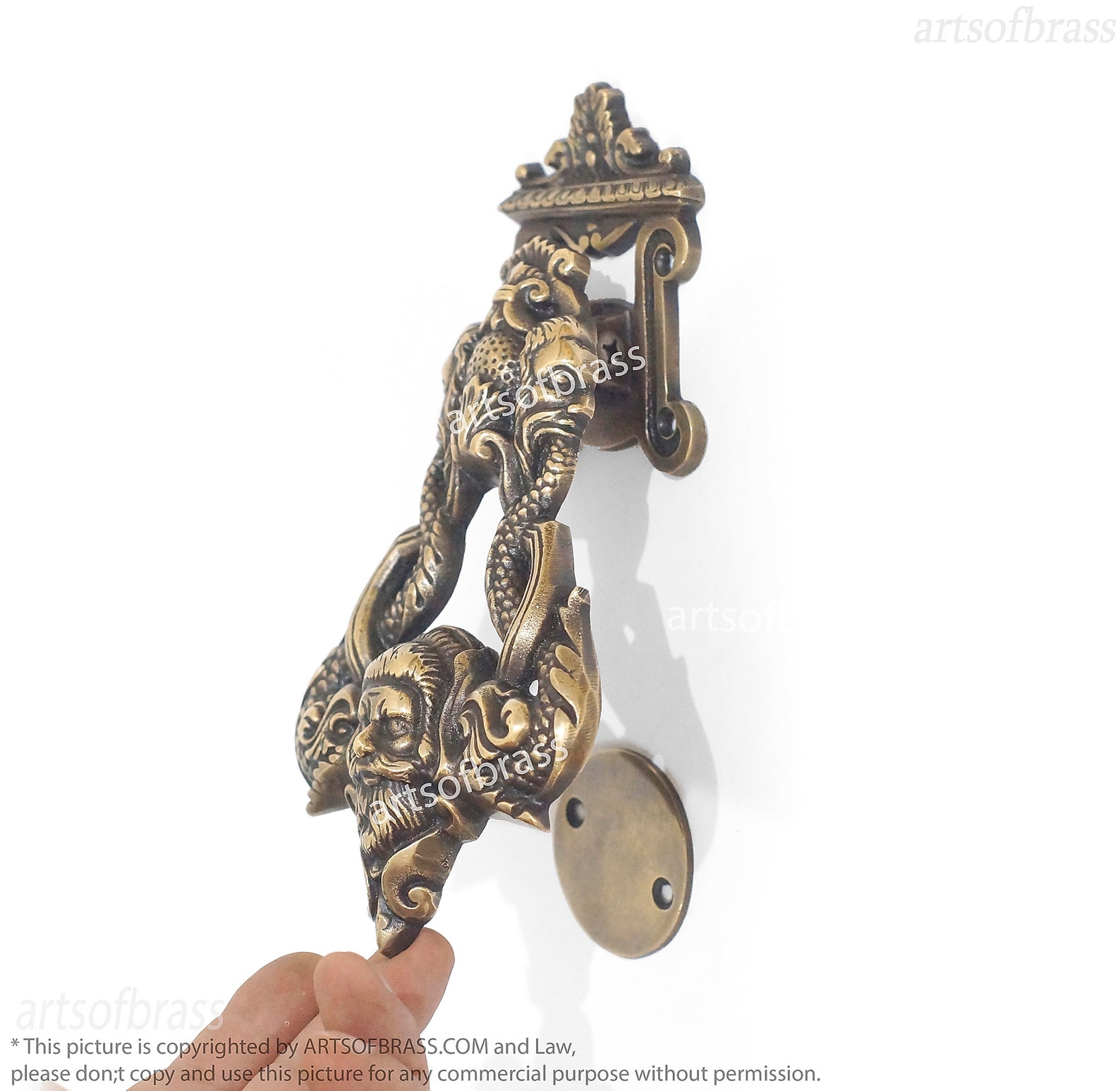 RARE Solid Brass Door Knocker POSEIDON Head Surrounded by Grotesque ...