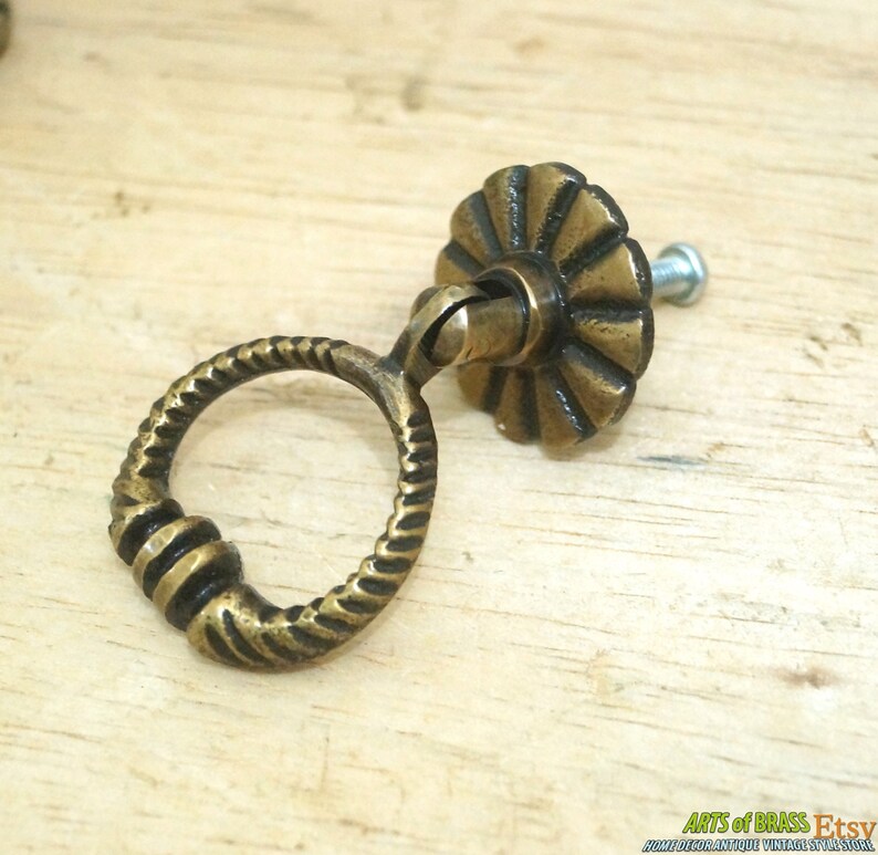 Lot of 4 Pcs Vintage Solid Brass Flowers Drop Ring Pull Antique Cabinet ...