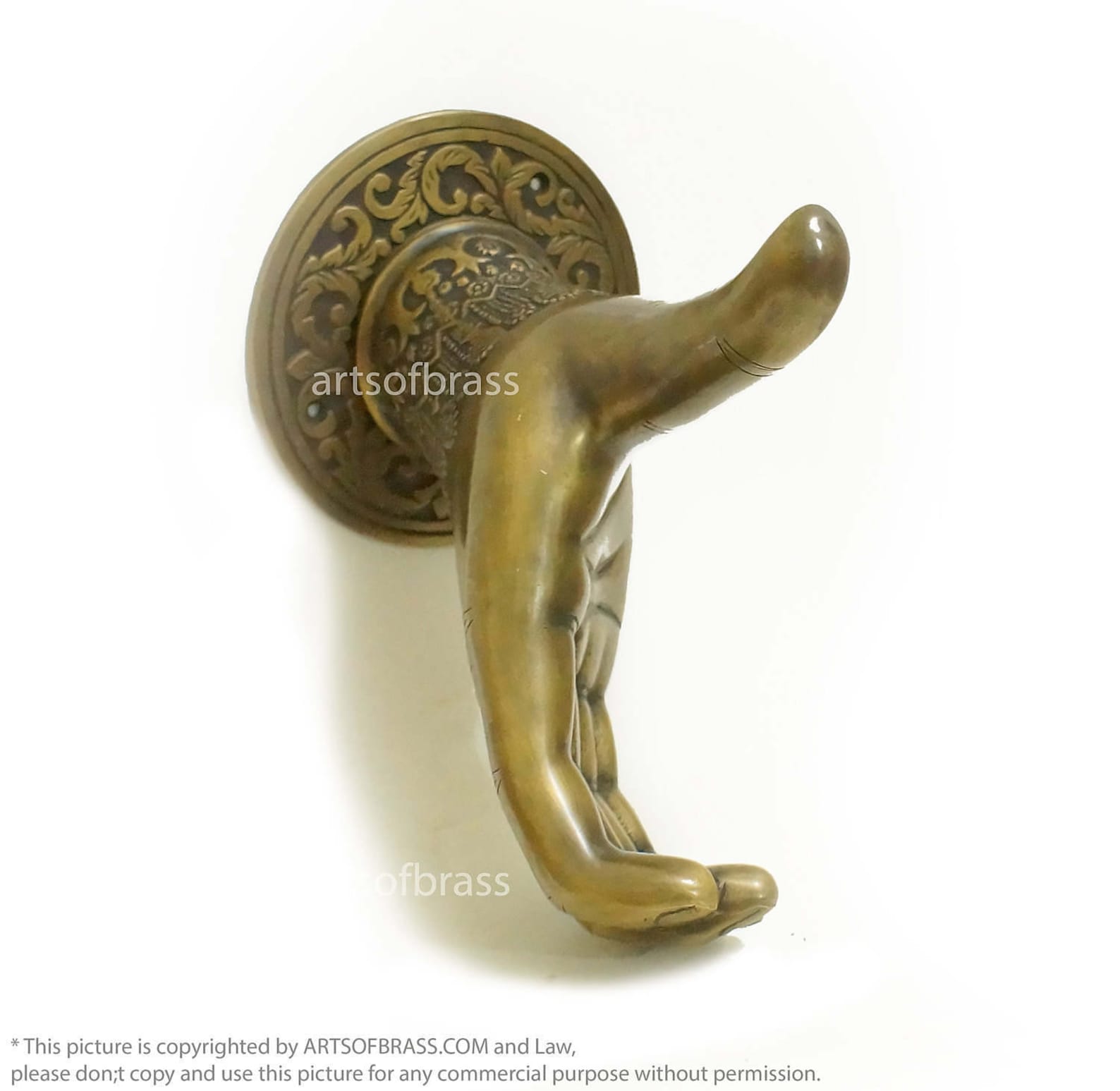 RARE 8.85" Inches Vintage Solid Brass Hand Shake Welcome Door Handle ...