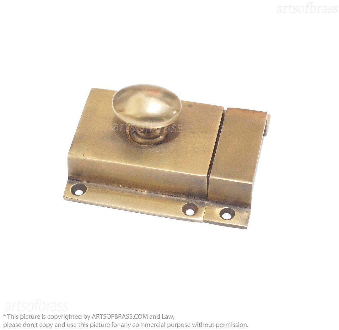 Unlacquered Brass Door Latch Cabinet Drawer Lock Knob Pull - Vintage ...