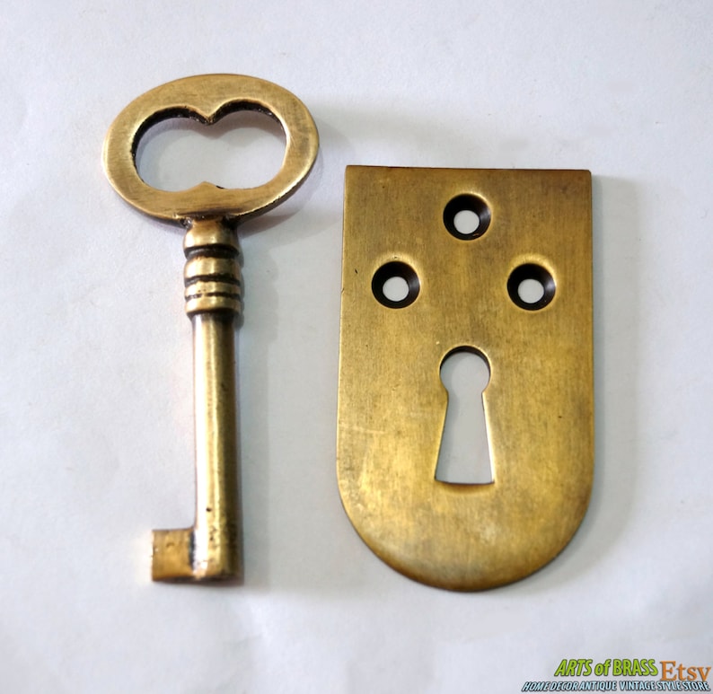 Set Vintage Solid Plate Key Hole and Key Lock With Antique SKELETON ...