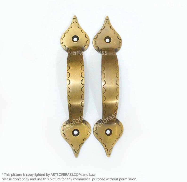 Lot of 2 Pcs Vintage Retro Western Spades Handle Pulls Solid Brass Knob ...