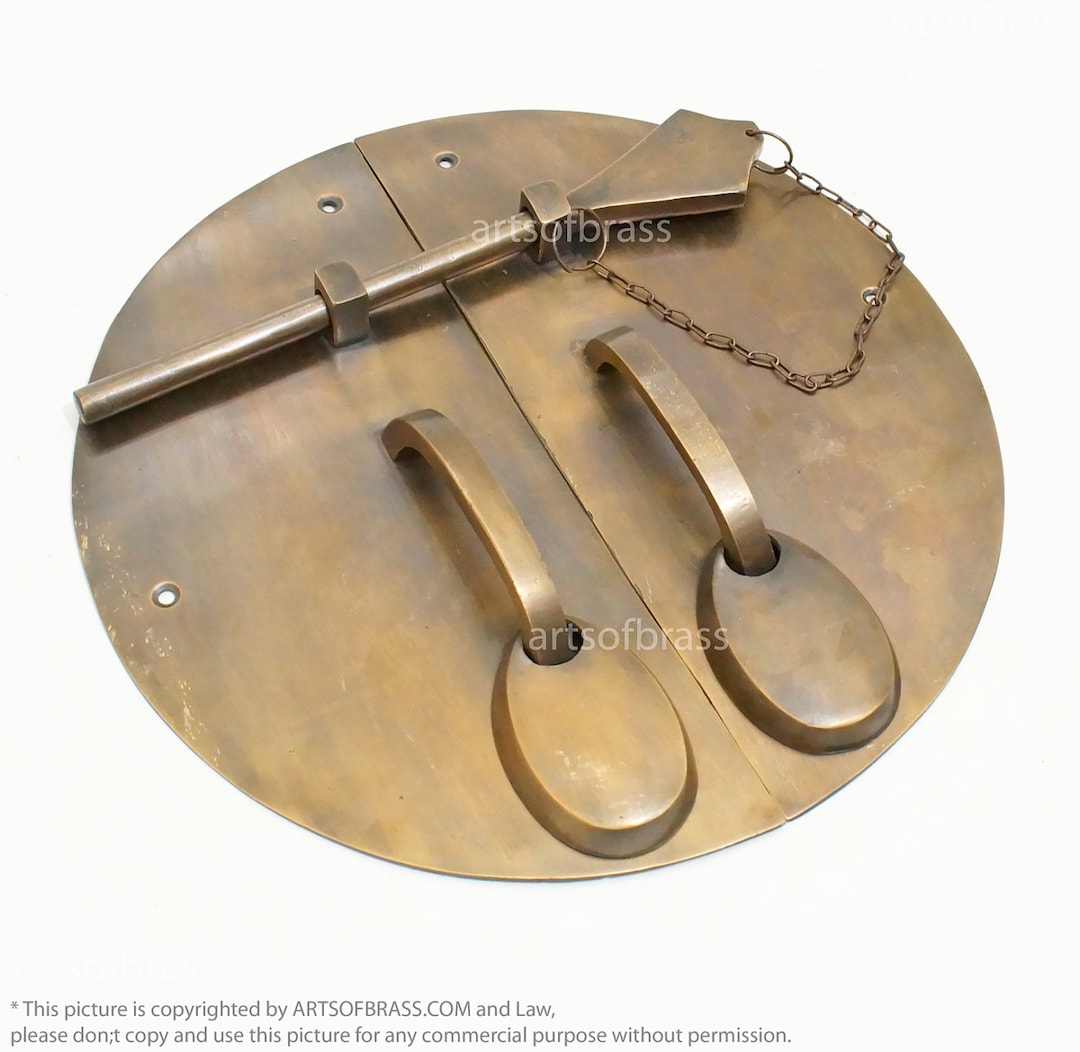 10.35" Vintage Big Retro Asian Round Latch With Pull Handle Solid Brass ...