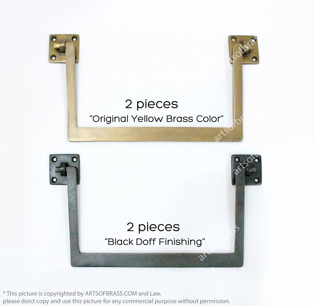 Lot of 2 Vintage Solid Brass Retro Flat Pulls, Drawer Handles, Cupboard ...