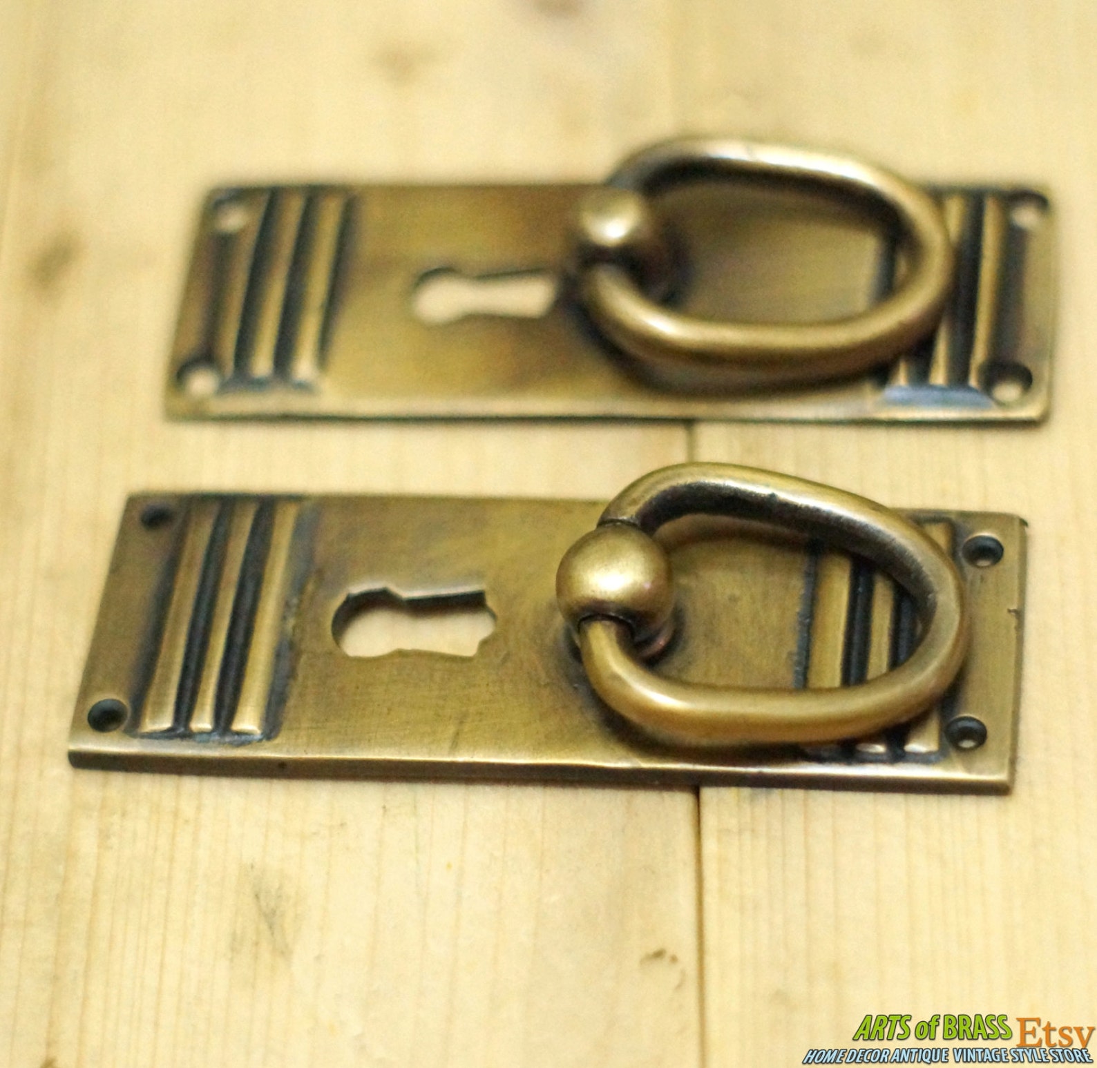 3.50" Inches of 2 Pcs Vintage Key Hole Handle Art Deco Colonial Antique ...