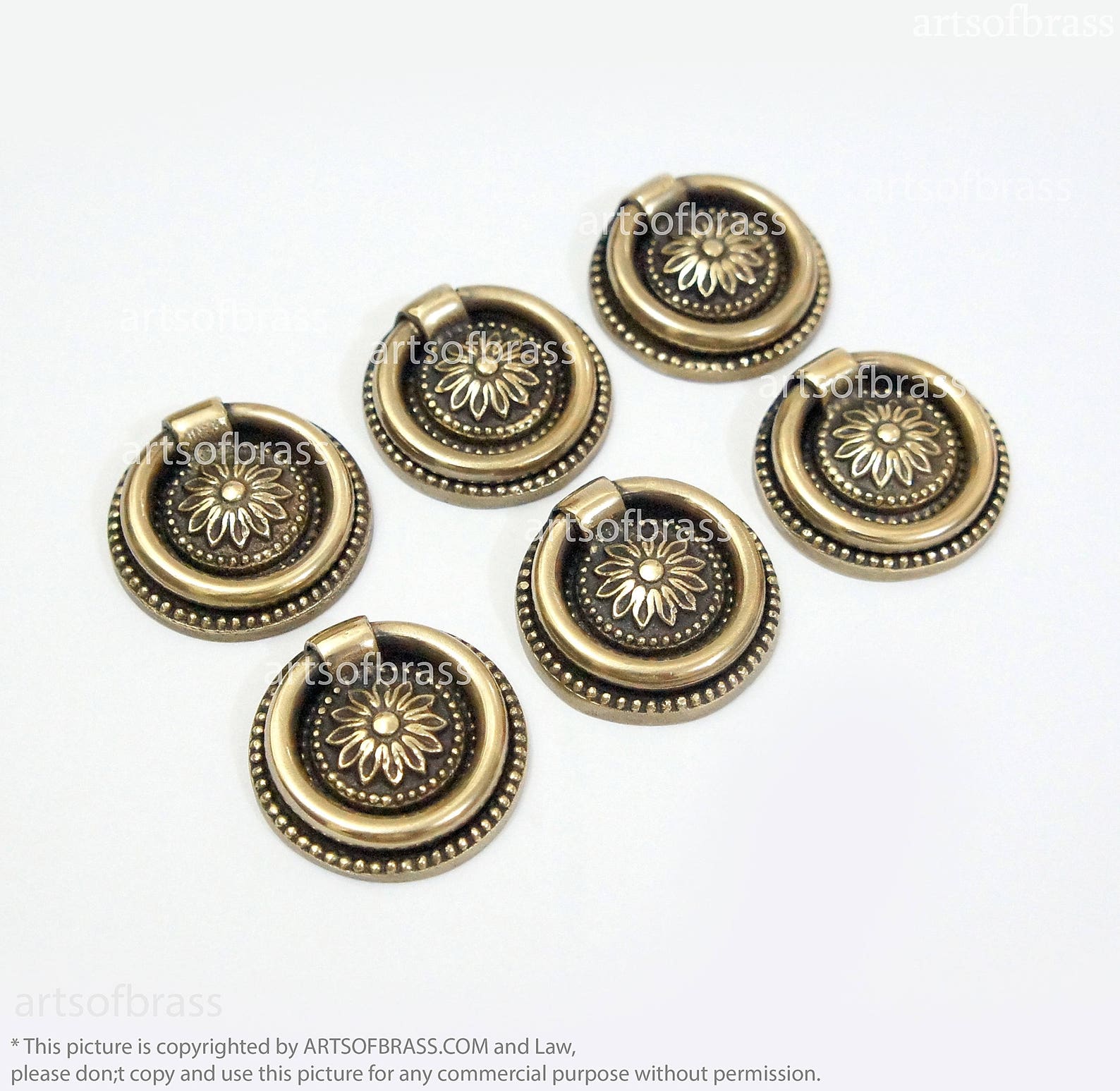 Lot of 6 Pcs Vintage Brass Victorian Floral Round Ring Pull - Etsy