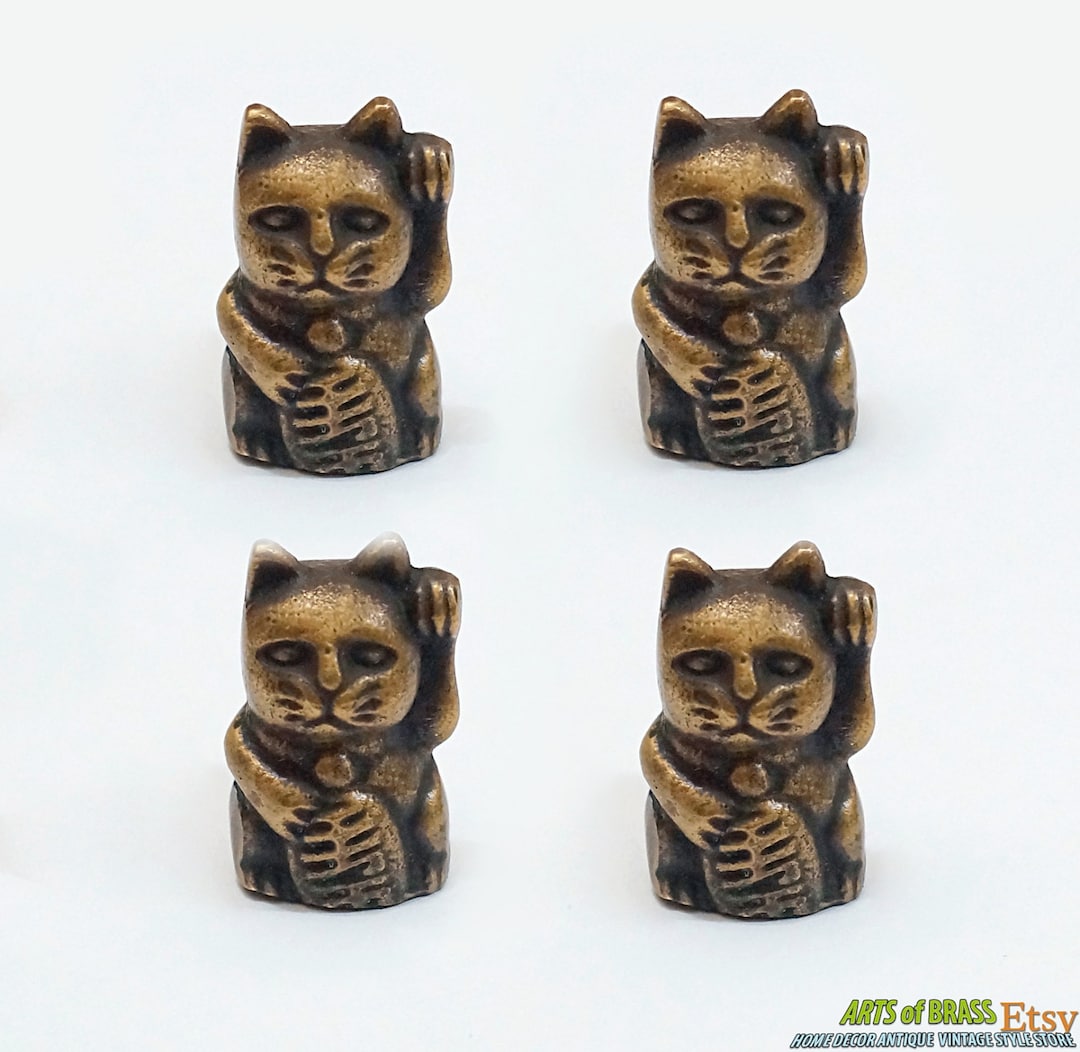 Lot of 4 Pcs Vintage Retro Fortune Lucky Cat Figurine Solid Knobs ...
