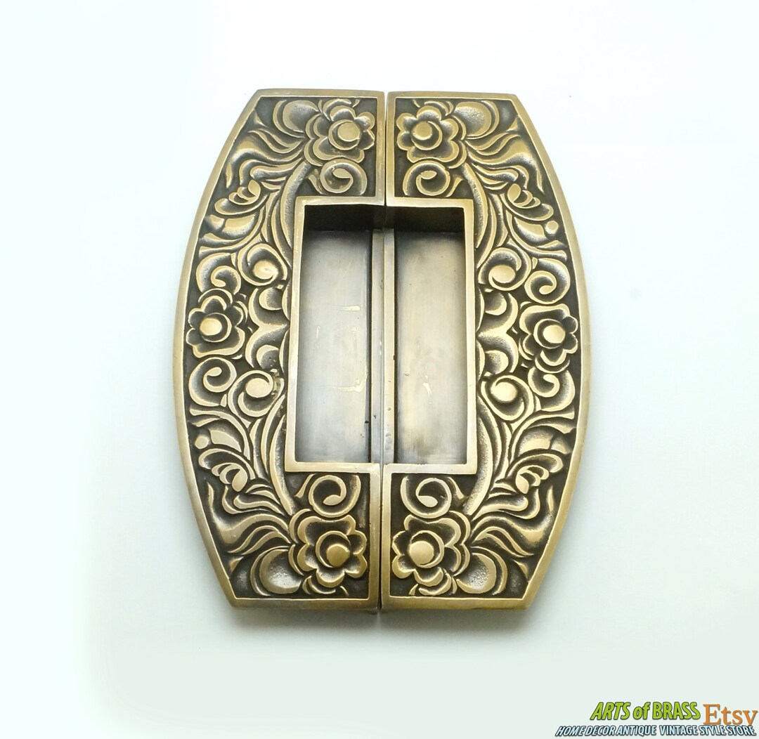 7.67" Inches Set Vintage Detail Flowers Engraved Main Door Screen Door ...