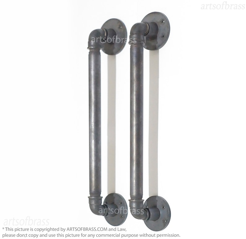 15.00" in Pair / 2 Pcs Vintage Brass Industrial Pipe Door Pulls Handles ...