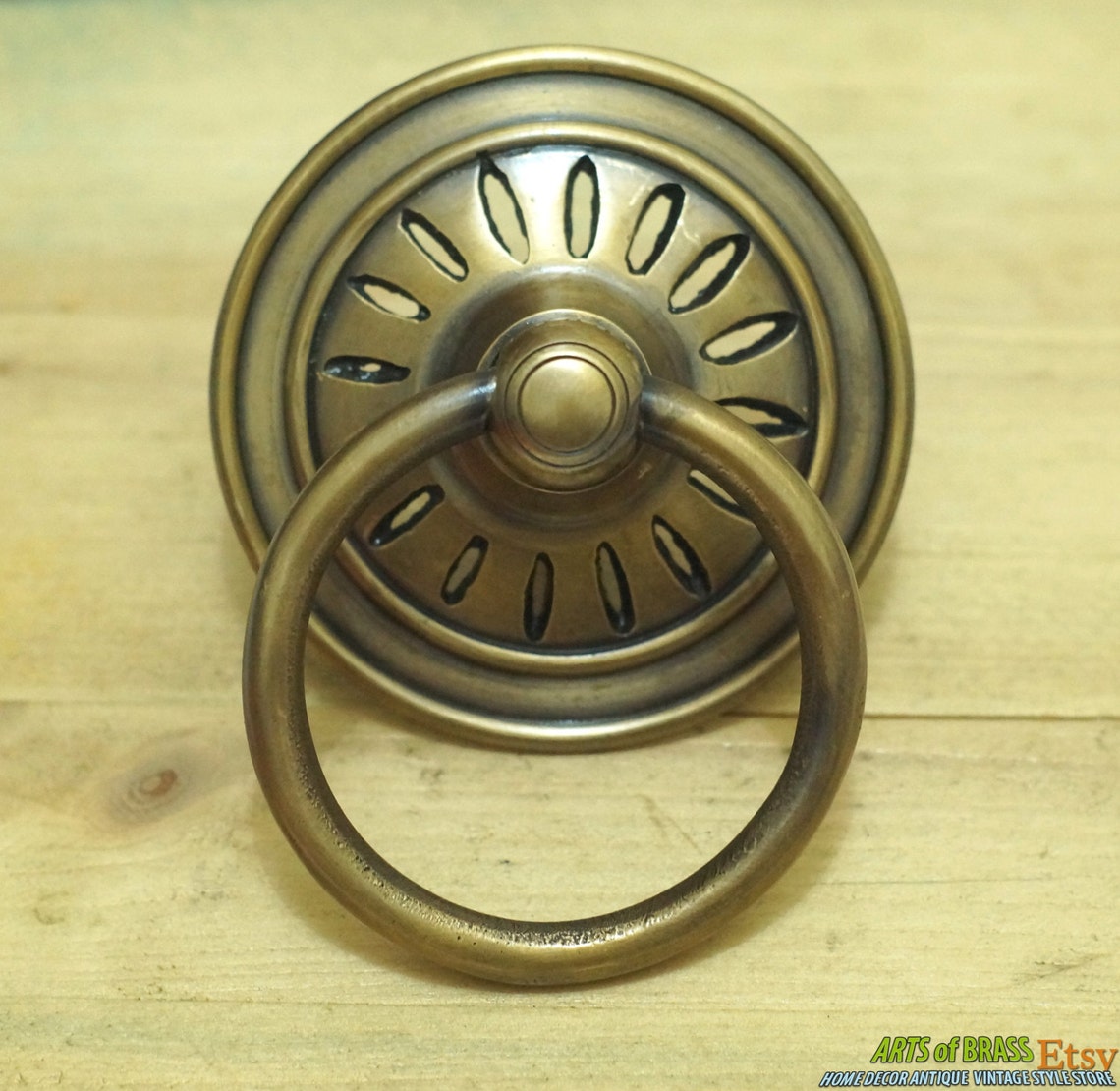 3.54" Inches Vintage Big Round Ring Pulls Solid Brass Antique Cabinet ...