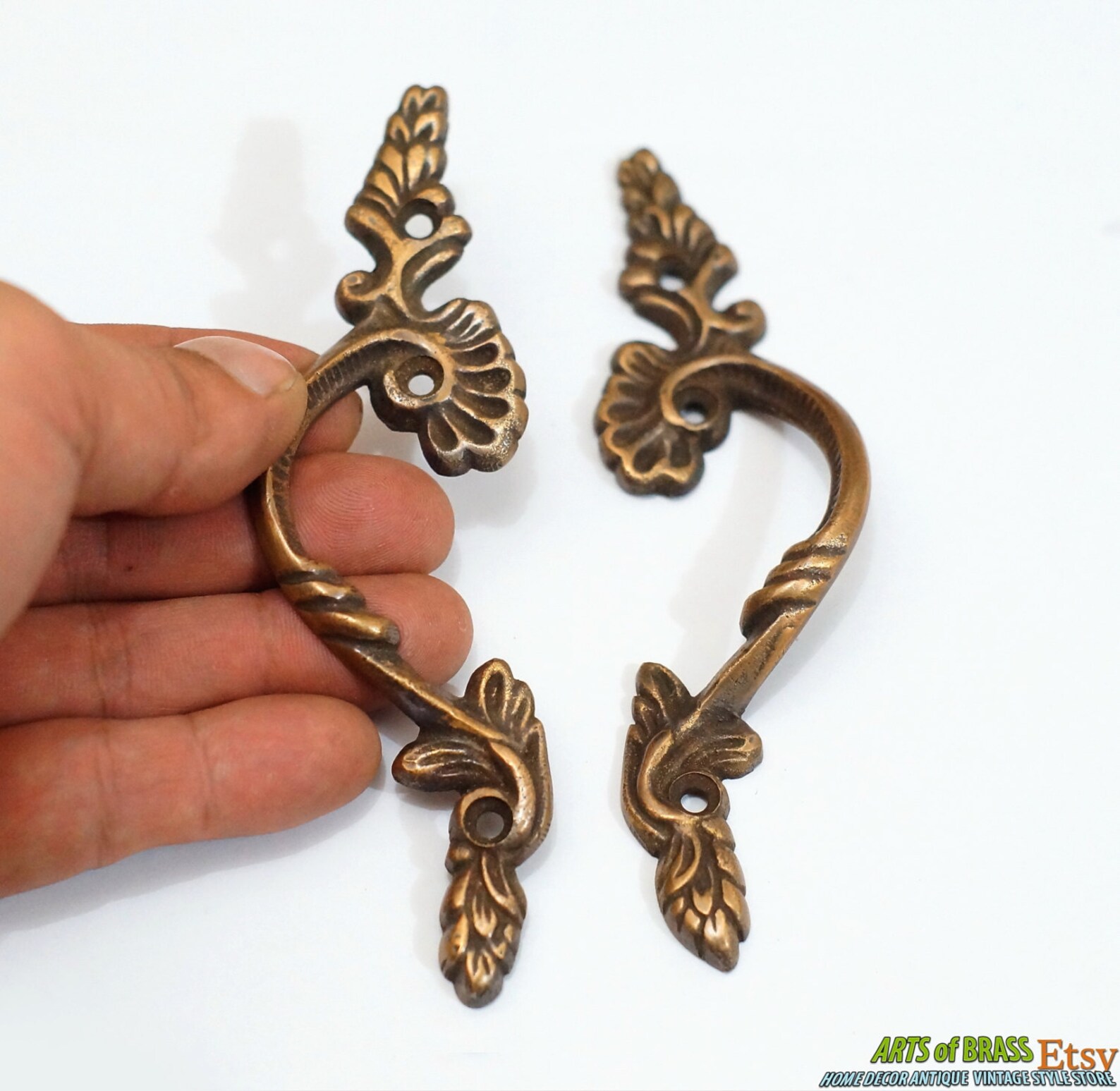 5.43 Pair Vintage Solid Brass Victorian Flower Pull - Etsy