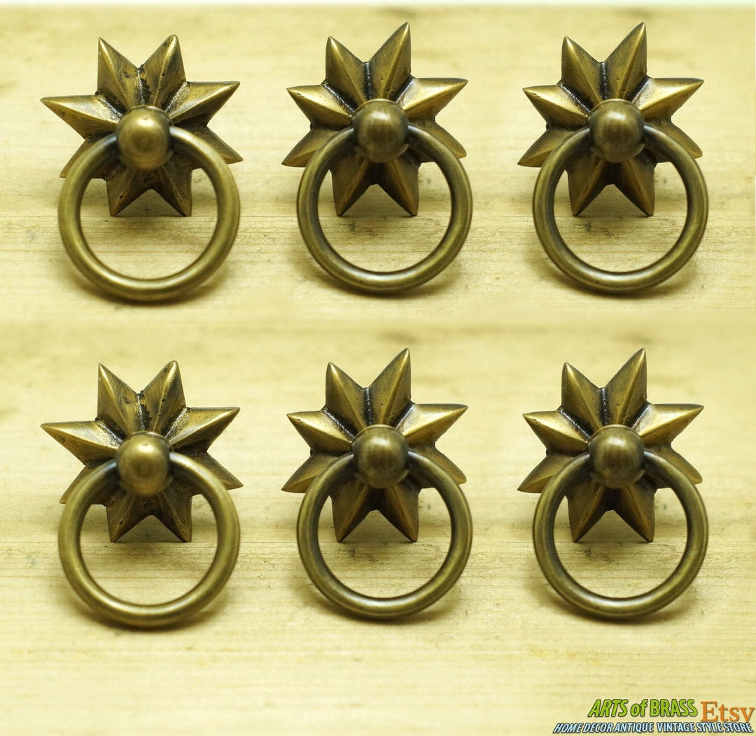 Lot of 6 Pcs Vintage WESTERN STAR Ring Pull Hardware Cabinet Solid ...