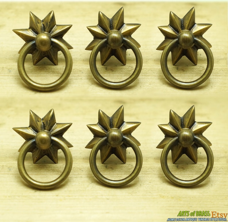 Lot of 6 Pcs Vintage WESTERN STAR Ring Pull Hardware Cabinet Solid ...