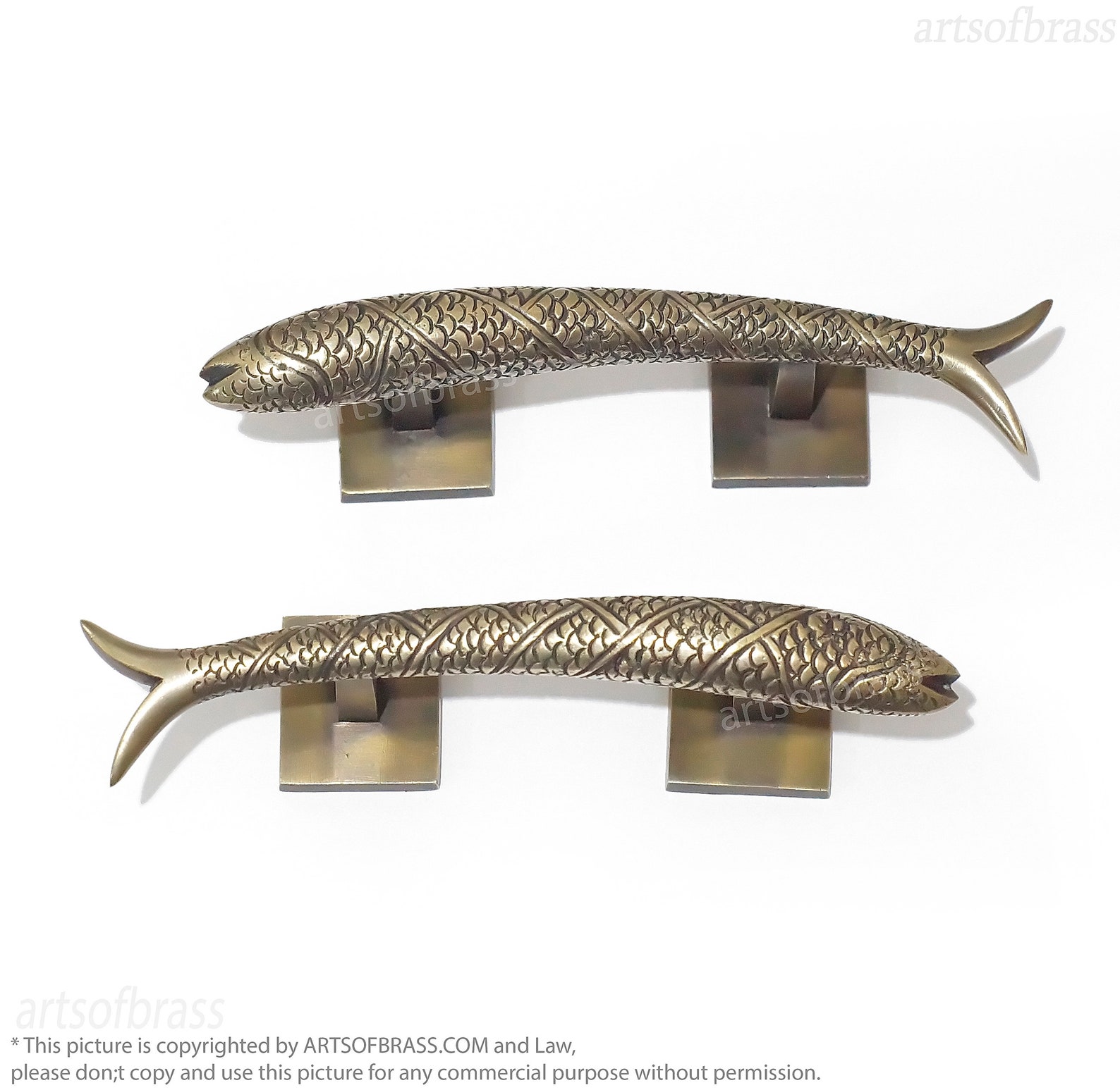 Vintage Solid Brass Fish Pulls Retro Brass Drawer Pulls - Etsy
