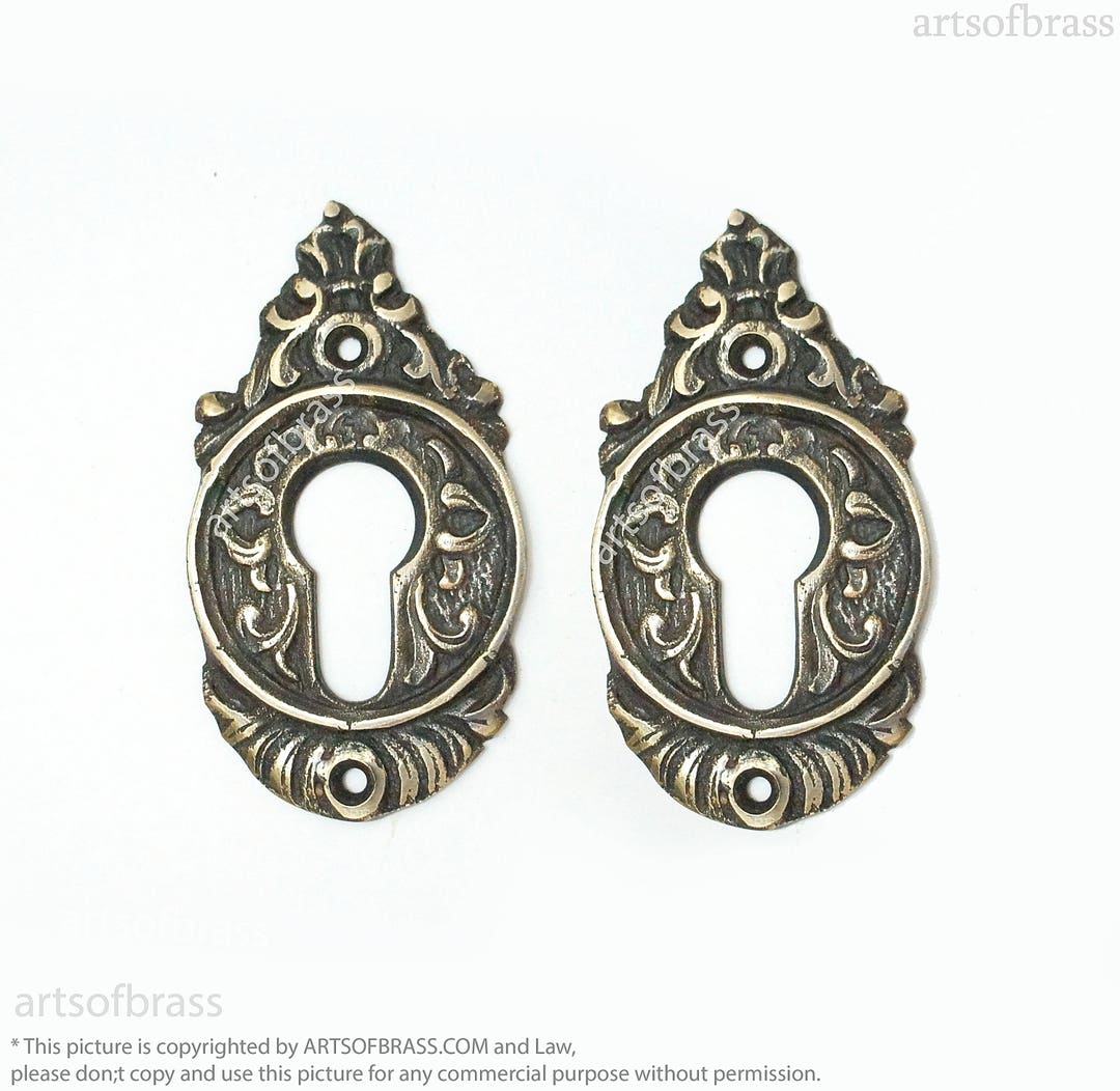 3.54" Inches 2 Pcs Vintage Solid Brass Victorian Classic Round Keyhole ...