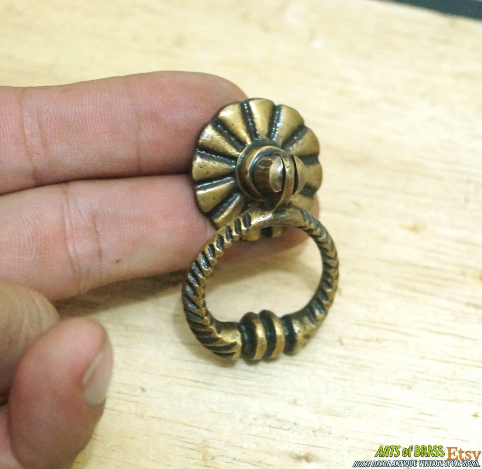 Lot of 4 Pcs Vintage Solid Brass Flowers Drop Ring Pull Antique Cabinet ...