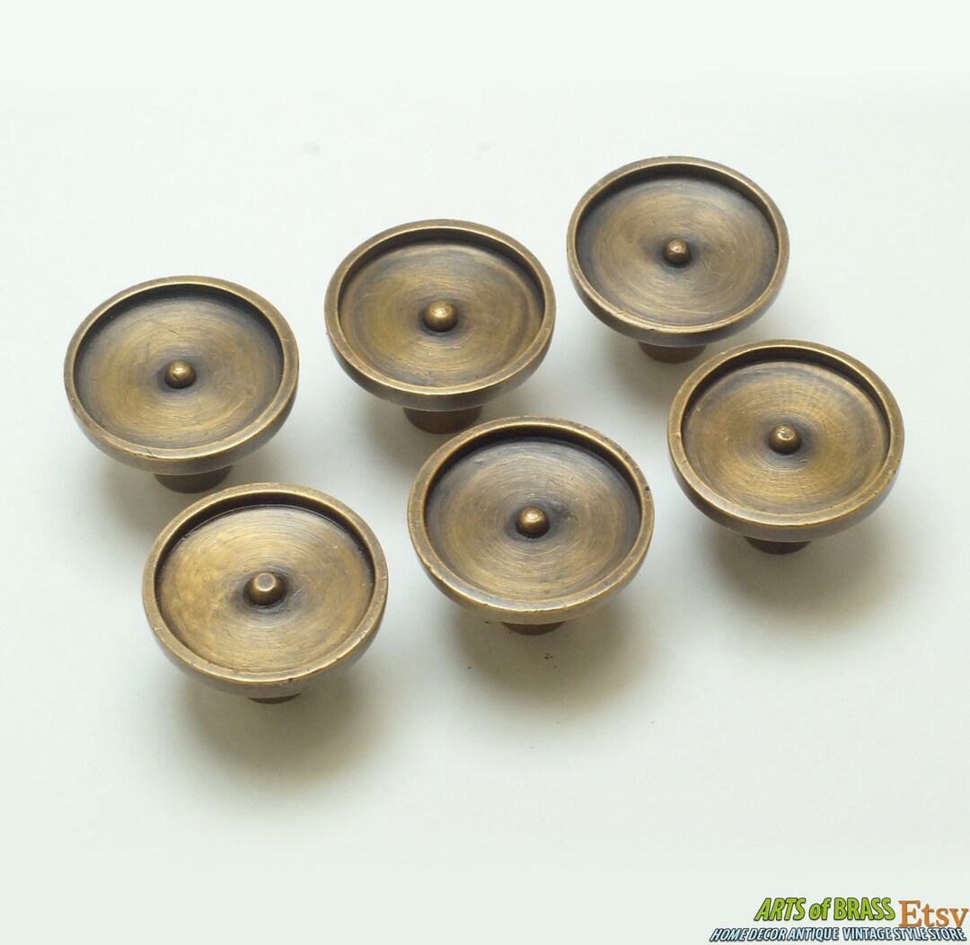 Lot of 6 Pcs Vintage Point of Round Knobs Handle Solid Brass Cabinet ...
