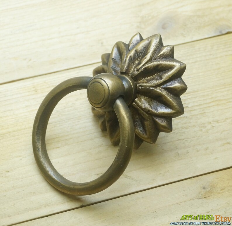 2.16" Diameter 2 Pcs Vintage Solid Brass Ring Pull Crochet Daisy Flower ...