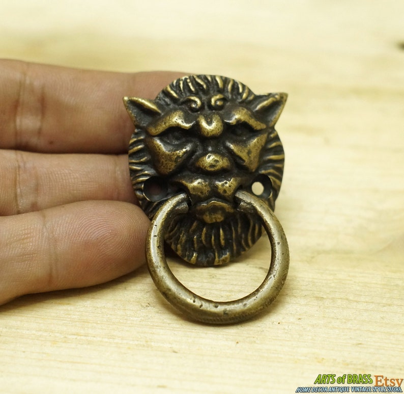 Lot of 4 Pcs Vintage LION Head Small Antique Solid Brass Round | Etsy