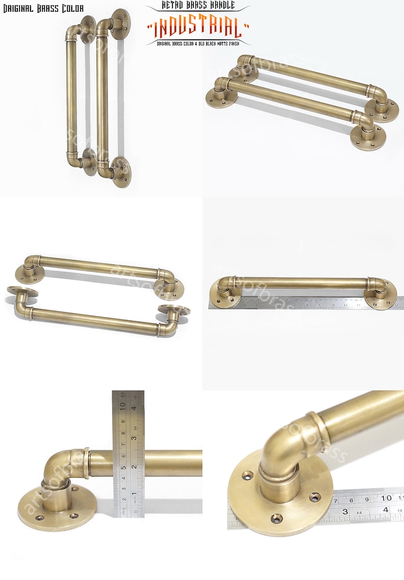 15.00" in Pair / 2 Pcs Vintage Brass Industrial Pipe Door Pulls Handles ...