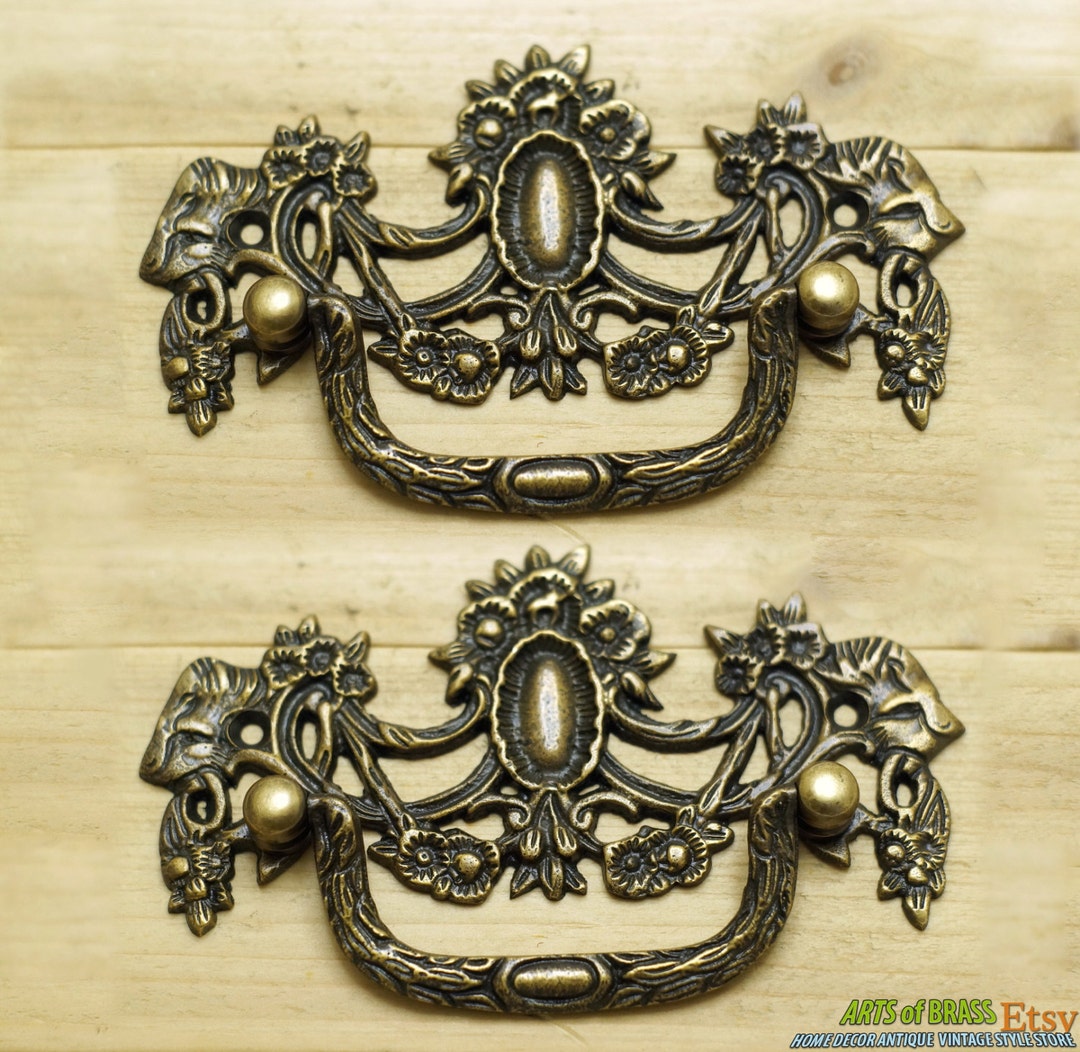 5.11" Lot of 2 Pcs Vintage Solid Brass VICTORIAN Handle Antique Drawer ...