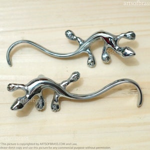 4.84" Inches Pair 2 Pcs CHROME Finishing LIZARD Gecko Solid Brass Cabinet Brass KNOB Drawer ...