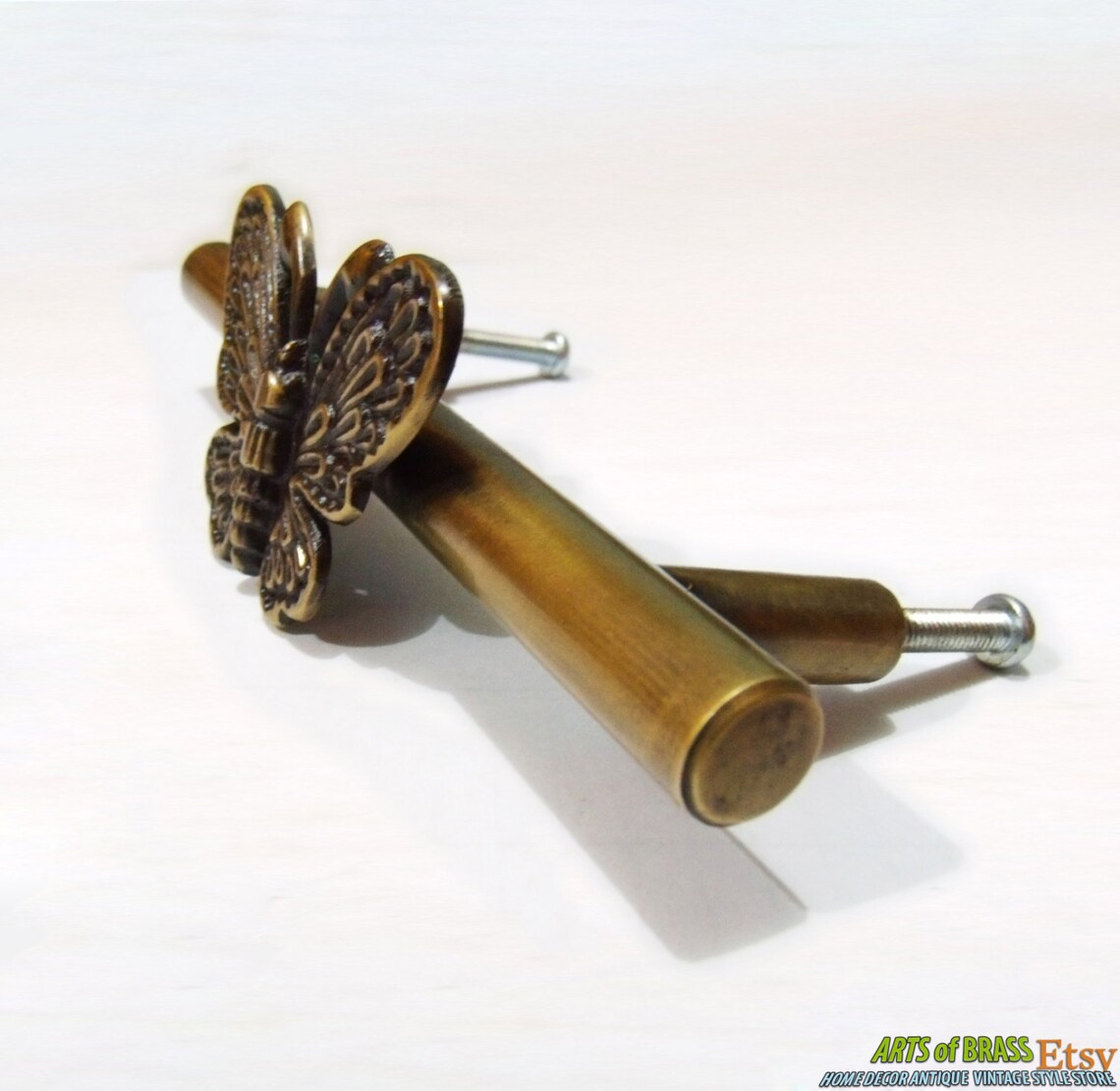 Lot of 2 Pcs Vintage Butterfly Handle ANTIQUE Solid Brass Cabinet ...