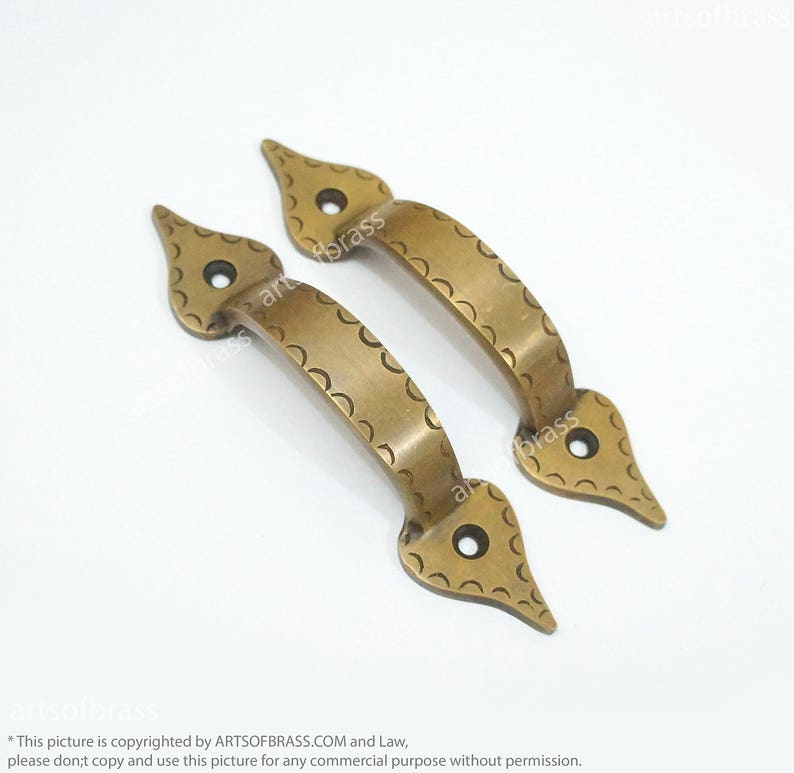 Lot of 2 Pcs Vintage Retro Western Spades Handle Pulls Solid Brass Knob ...