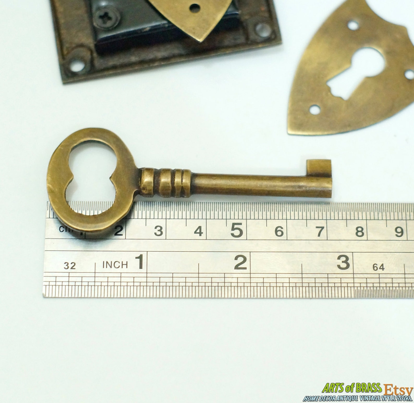 Solid Brass Key Lock and SKELETON Keys With Big SHIELD SIGN - Etsy