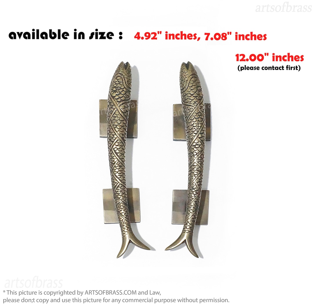 Vintage Solid Brass Fish Pulls Retro Brass Drawer Pulls, Cabinet ...