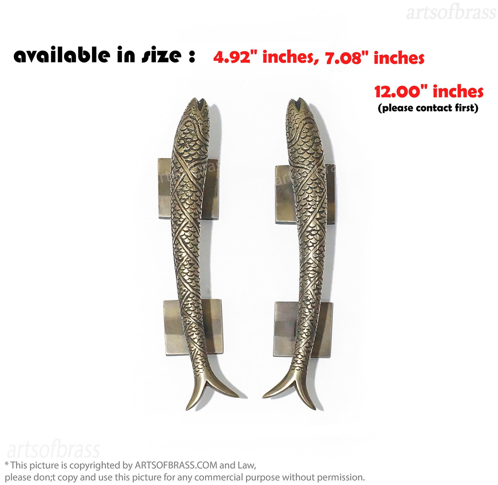 Vintage Solid Brass Fish Pulls Retro Brass Drawer Pulls - Etsy