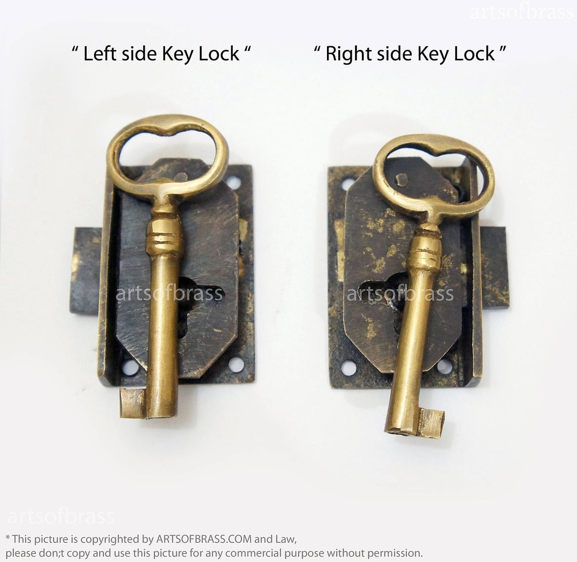 Left or Right Lock Side Set Vintage Brass Key LOCK and SKELETON Keys ...