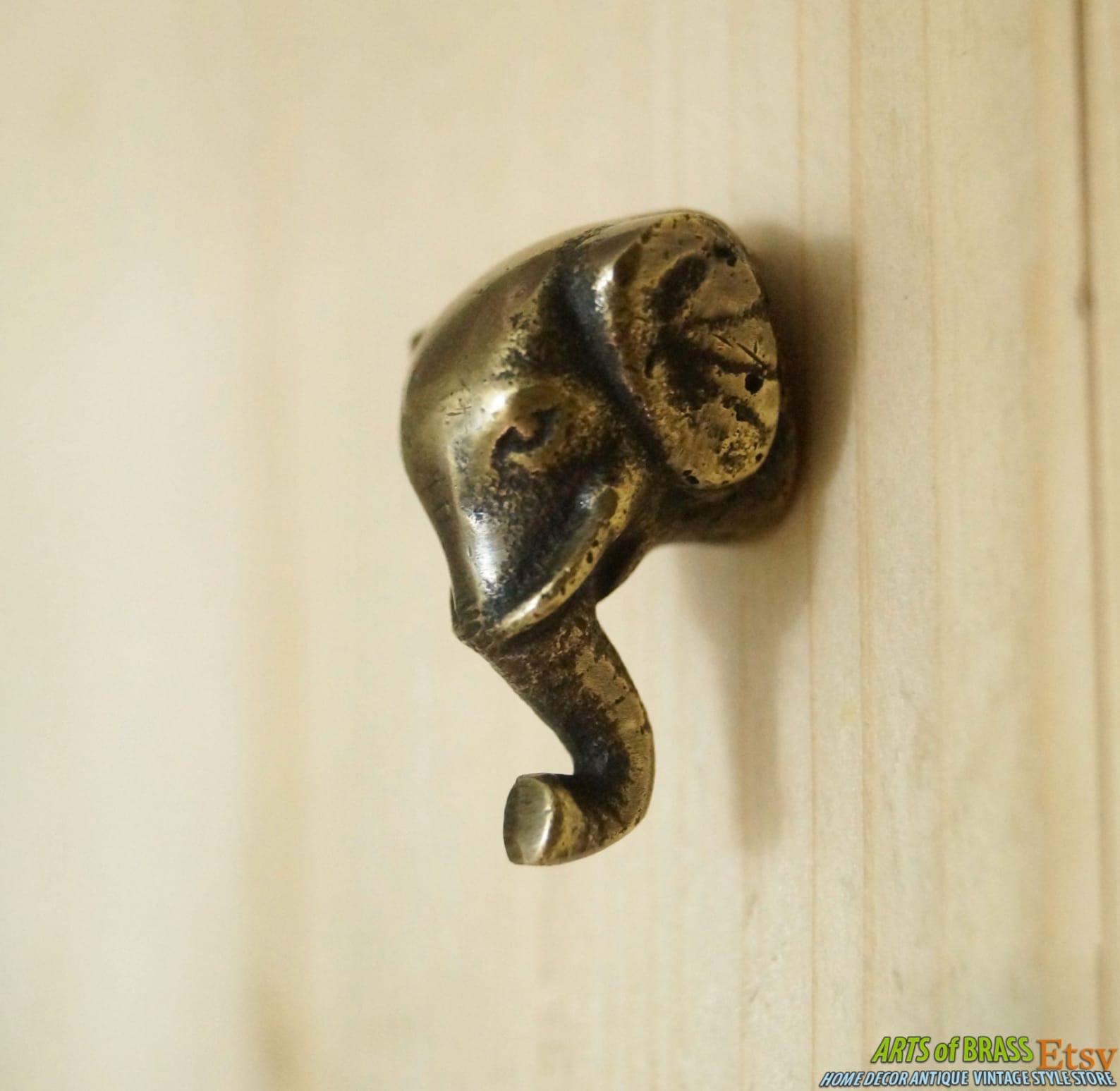 Lot of 4 Pcs Vintage BRASS KNOB ELEPHANT Animal Round Antique Pull ...
