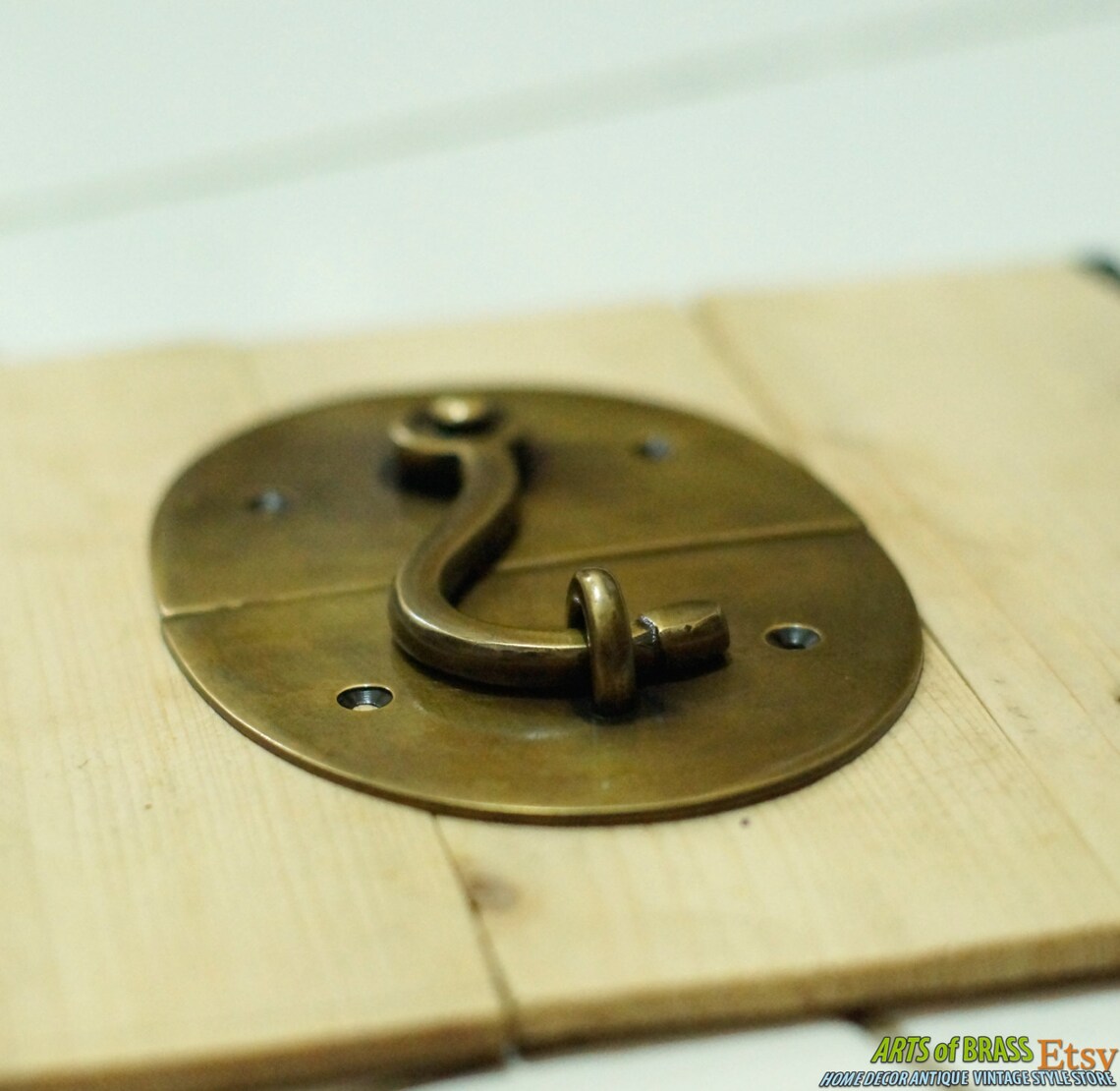 5.78" Inches BIG Round Vintage LATCH Hook Slot Antique Brass Safe Gate ...
