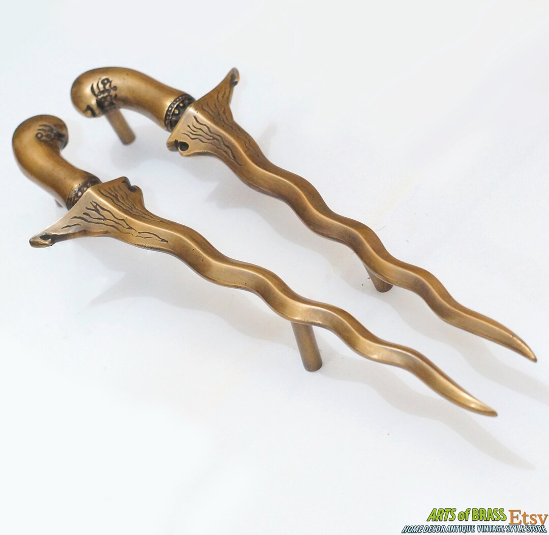 12.20 Inches Set 2 Pcs Vintage Old KERIS JAVA Dagger Weapon Entry Door Handle Hardware Cabinet ...