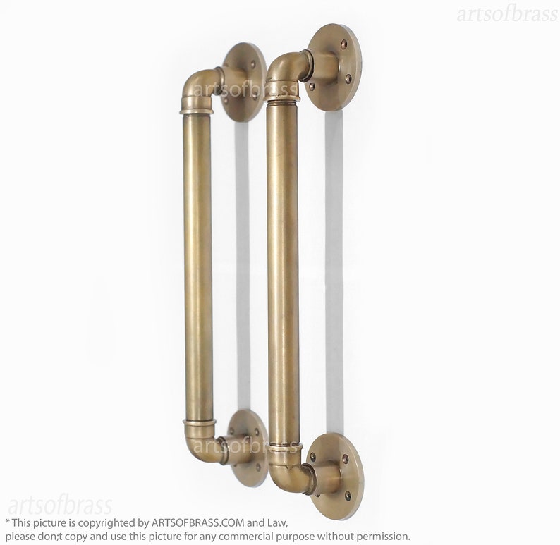 15.00" in Pair / 2 Pcs Vintage Brass Industrial Pipe Door Pulls Handles ...
