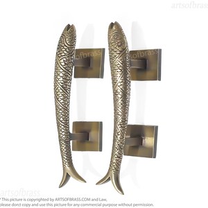 Vintage Solid Brass Fish Pulls Retro Brass Drawer Pulls, Cabinet ...