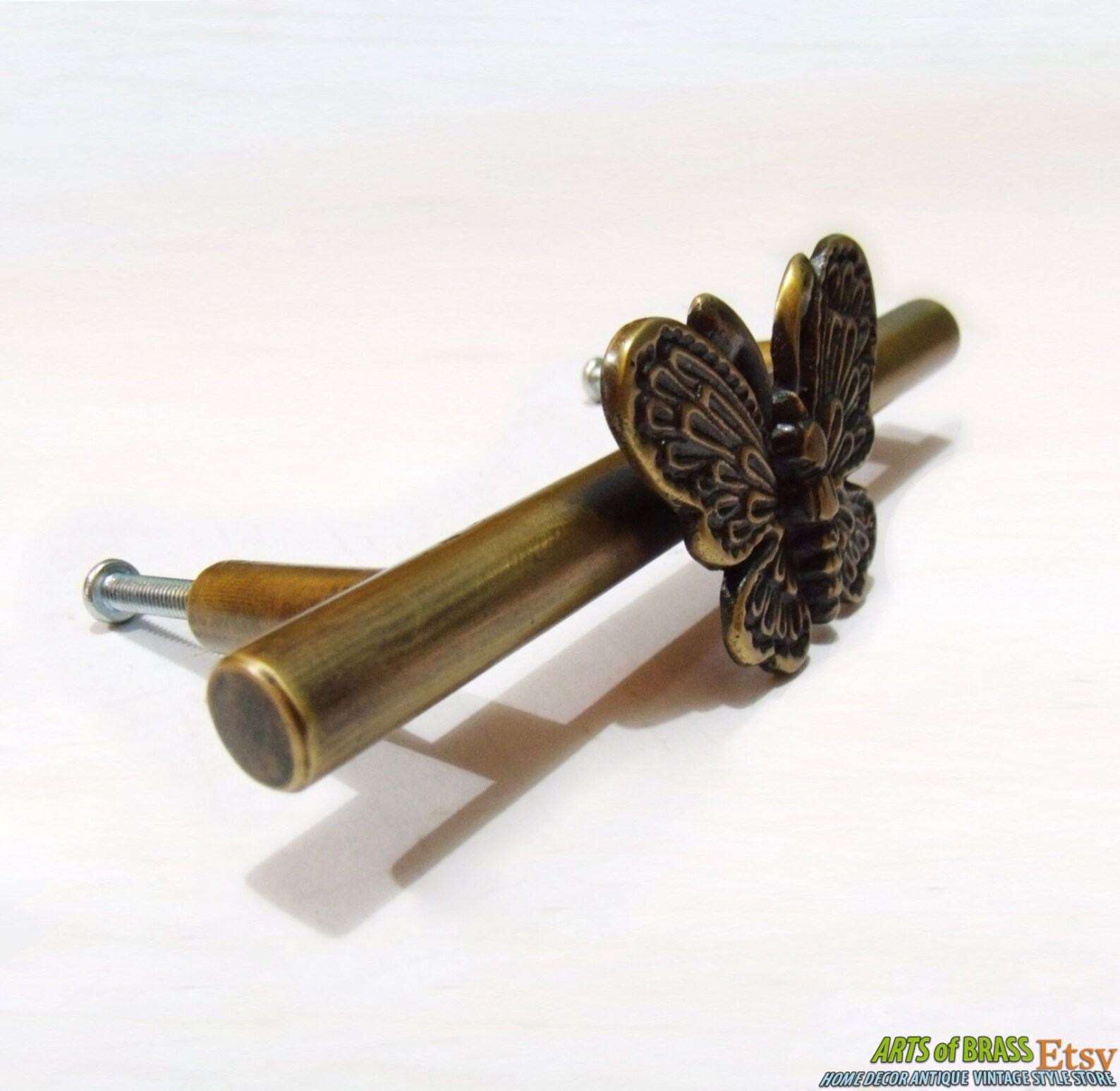 Lot of 2 Pcs Vintage Butterfly Handle ANTIQUE Solid Brass Cabinet ...