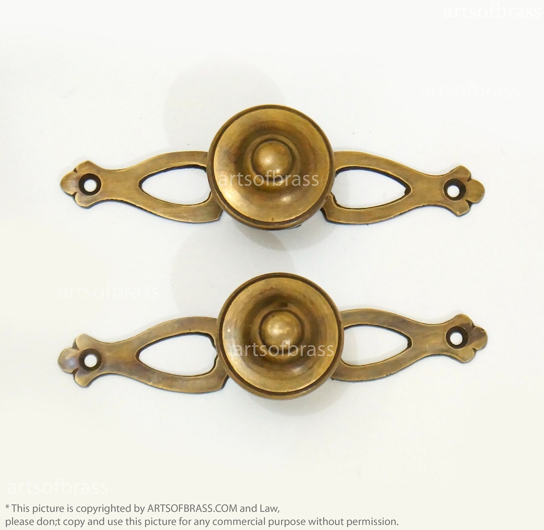 4.17" Inches Vintage Western Retro Plate Round Plain Pulls Solid Brass ...