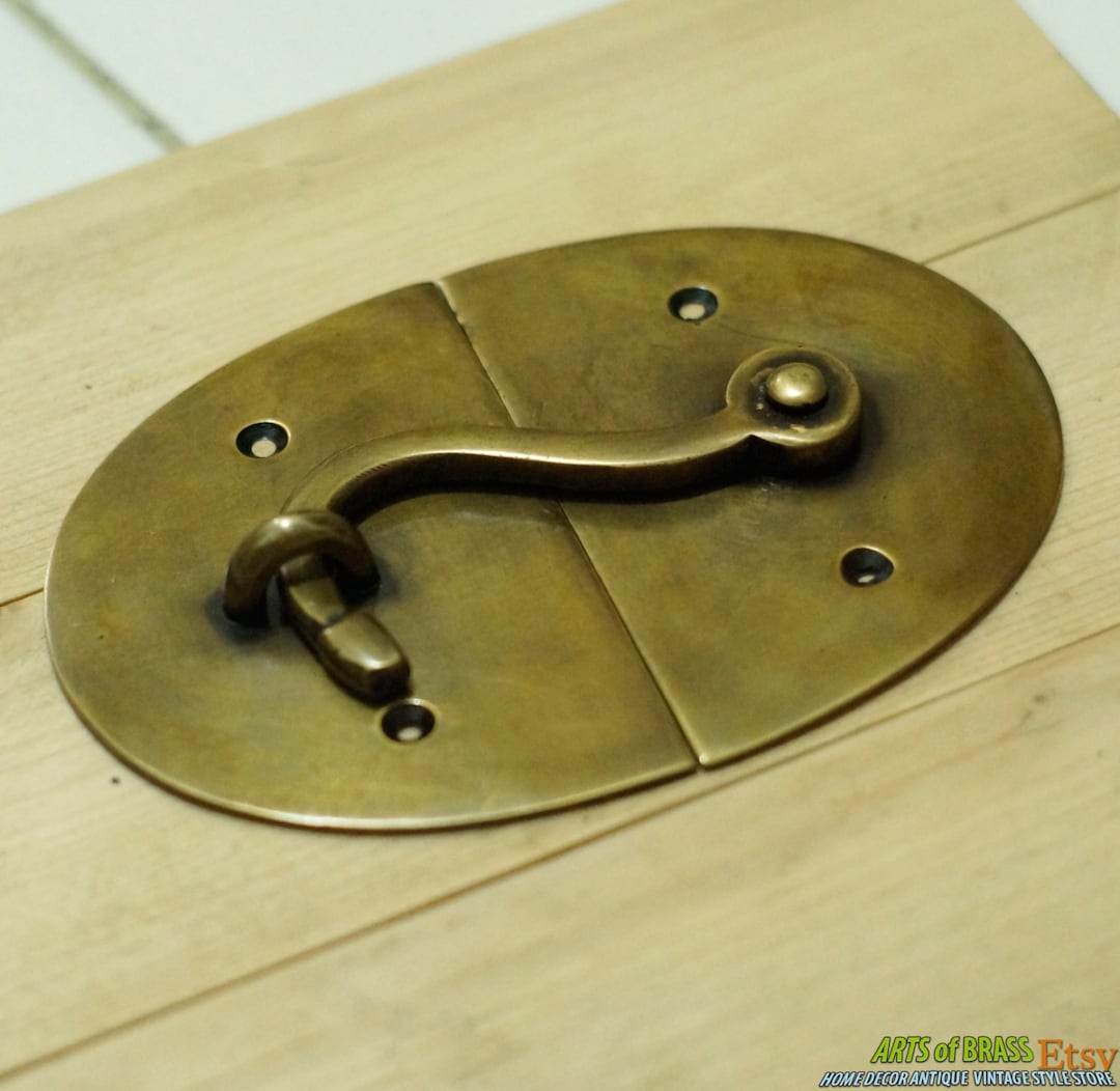 5.78" Inches BIG Round Vintage LATCH Hook Slot Antique Brass Safe Gate ...
