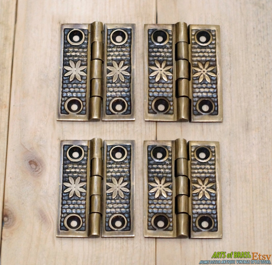 Solid Brass Flower Leaf Hinge Vintage Cabinet Door Hinges - Set of 4 ...