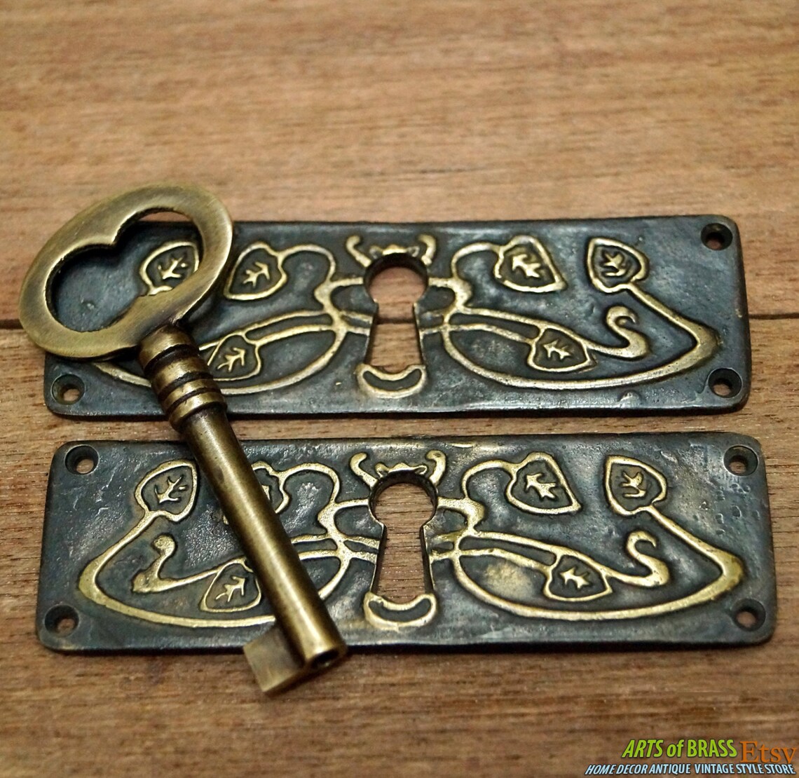 Set Vintage Solid Brass Key Lock & Skeleton Key With Old - Etsy