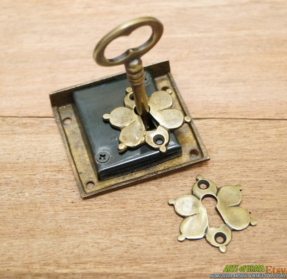 SET Vintage FLOWER Key Hole Plate With Antique Key Lock and - Etsy