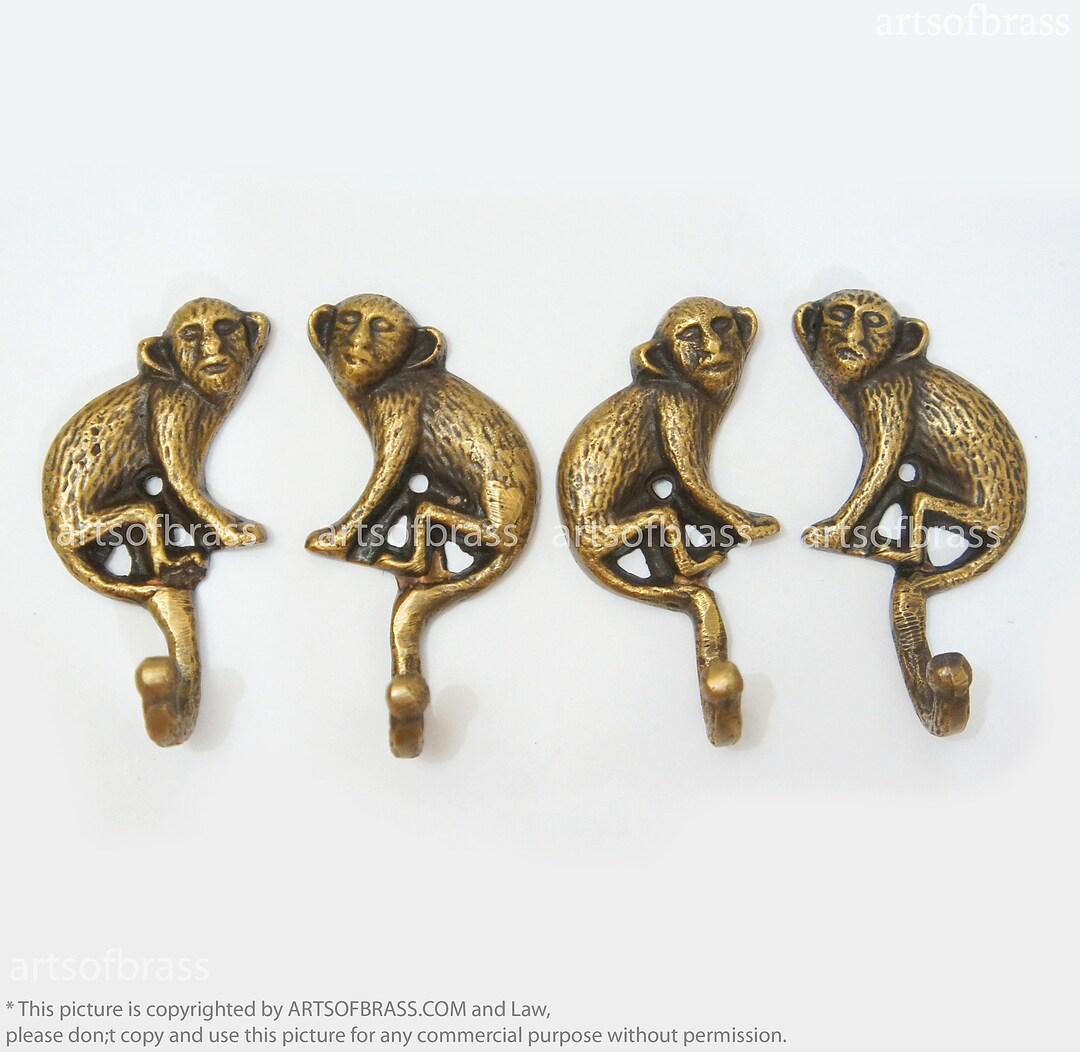2.83" Inches 2 Pairs Vintage Retro Forest Monkey Solid Brass Animal ...