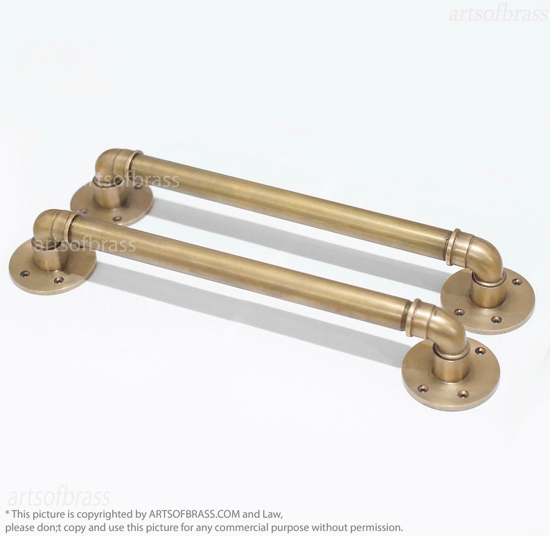 15.00" in Pair / 2 Pcs Vintage Brass Industrial Pipe Door Pulls Handles ...