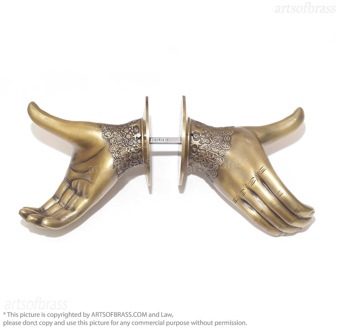 TURN-ABLE Pair 7.08" Inches Vintage Solid Brass Hand Shake Welcome Door ...