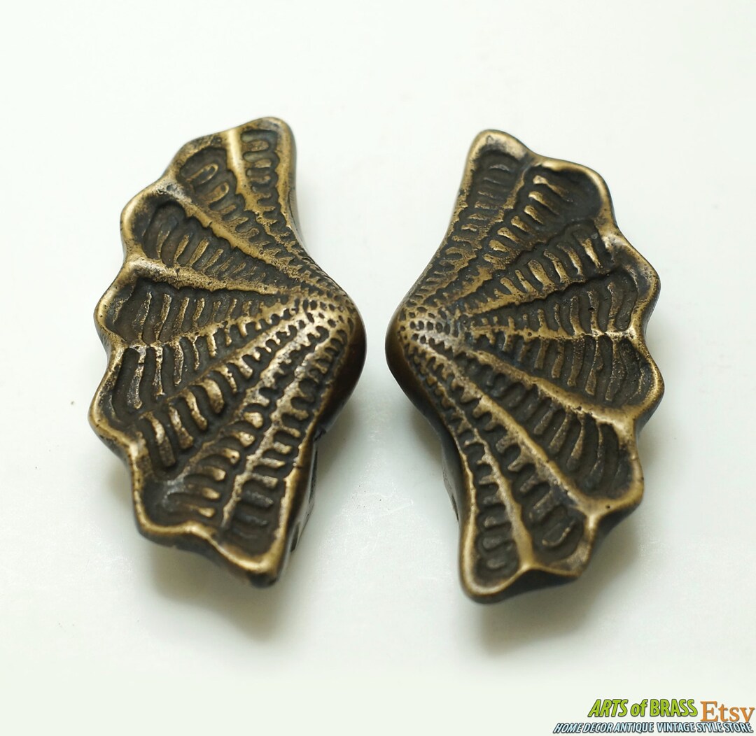 3.62" Inches Set Vintage Scallop Shell Charm Solid Brass Cabinet Drawer ...