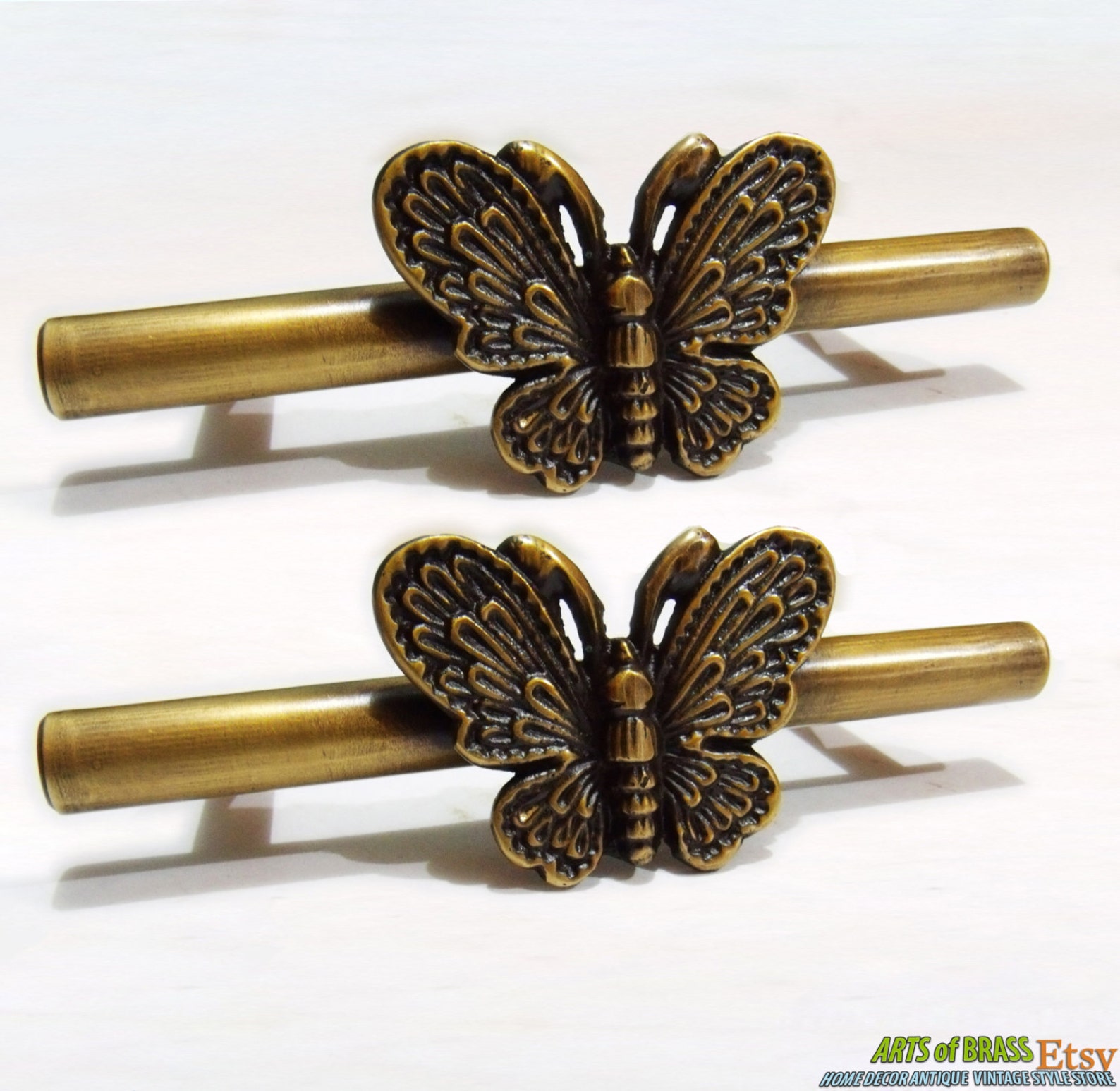 Lot of 2 Pcs Vintage Butterfly Handle ANTIQUE Solid Brass Cabinet ...