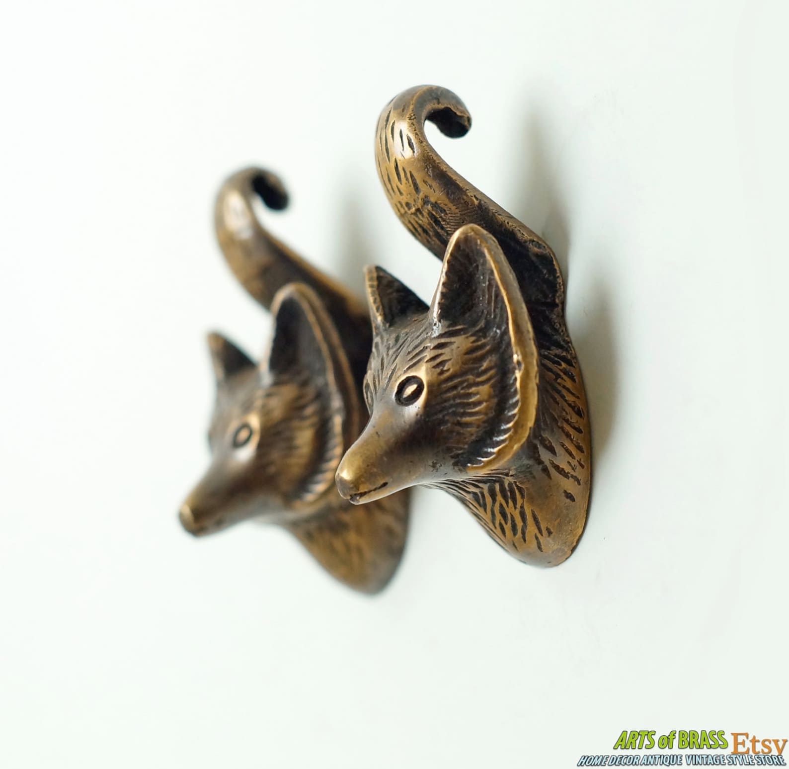 Lot of 2 Pcs Vintage FOX Head Solid Brass Cabinet Door Brass - Etsy